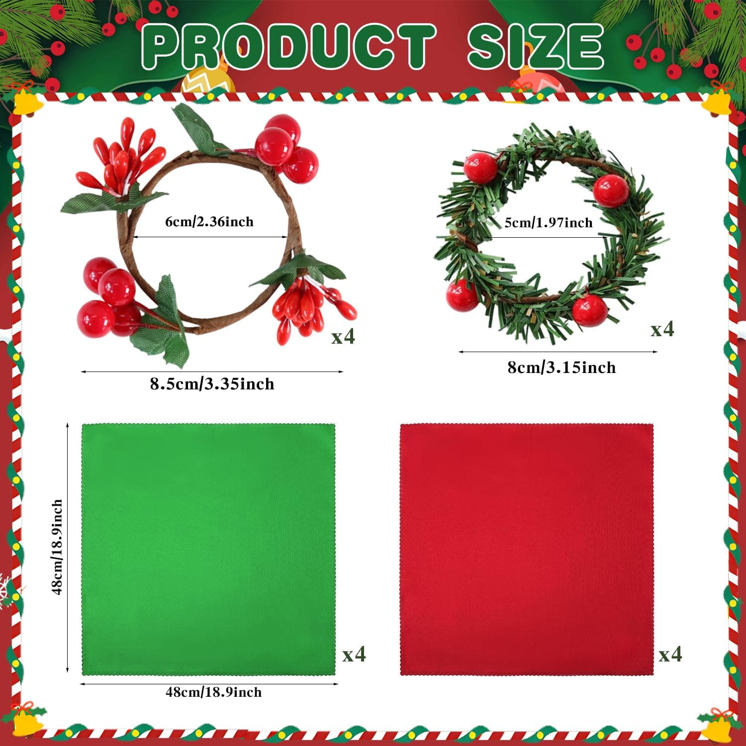 Chenran-16 Pcs Christmas Napkin Rings Set, Includes 8 Pcs Artificial Red Berries Napkin Holders ...