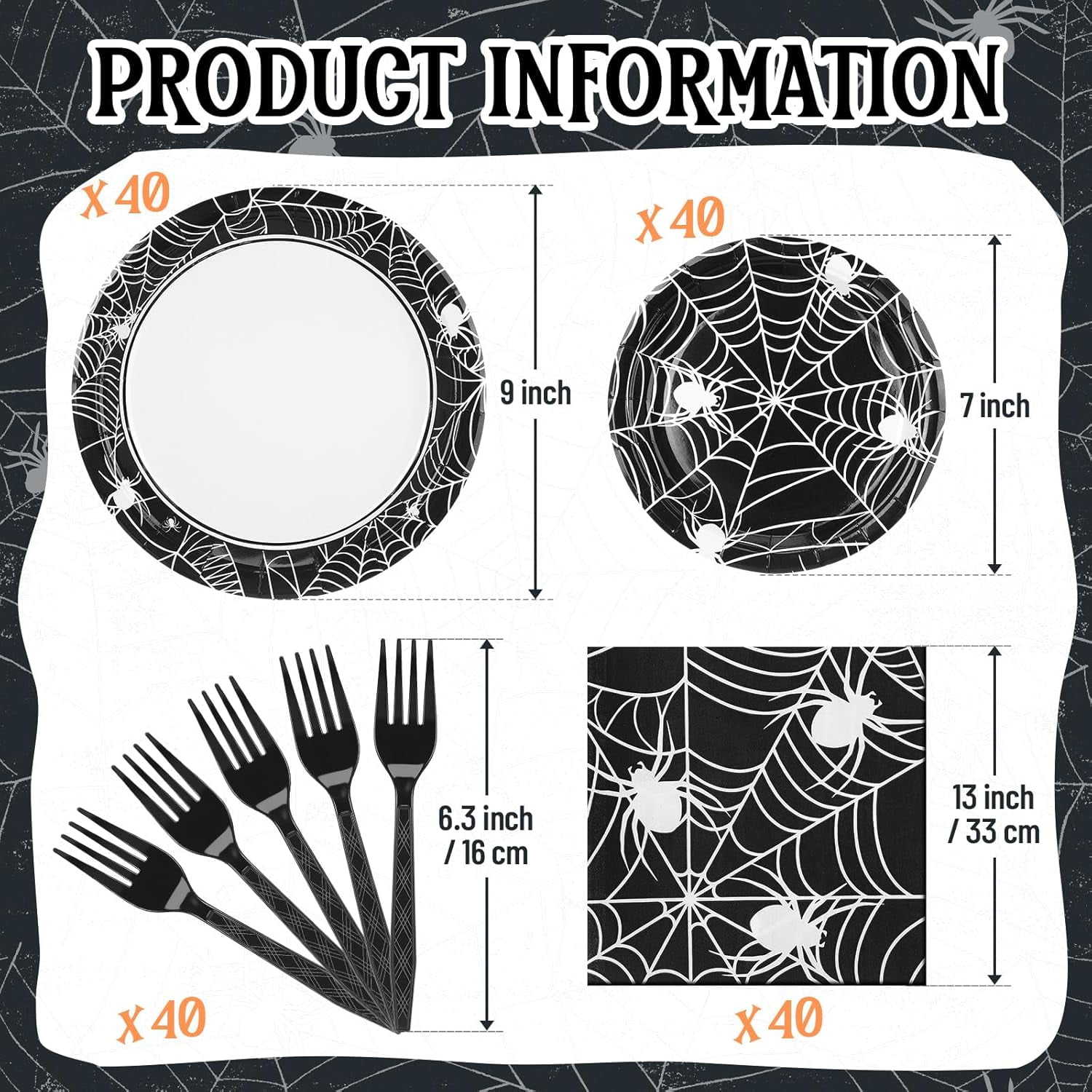 Chenran-160 Pcs/ 40 Sets Halloween Spider Paper Plates Napkins Forks ...
