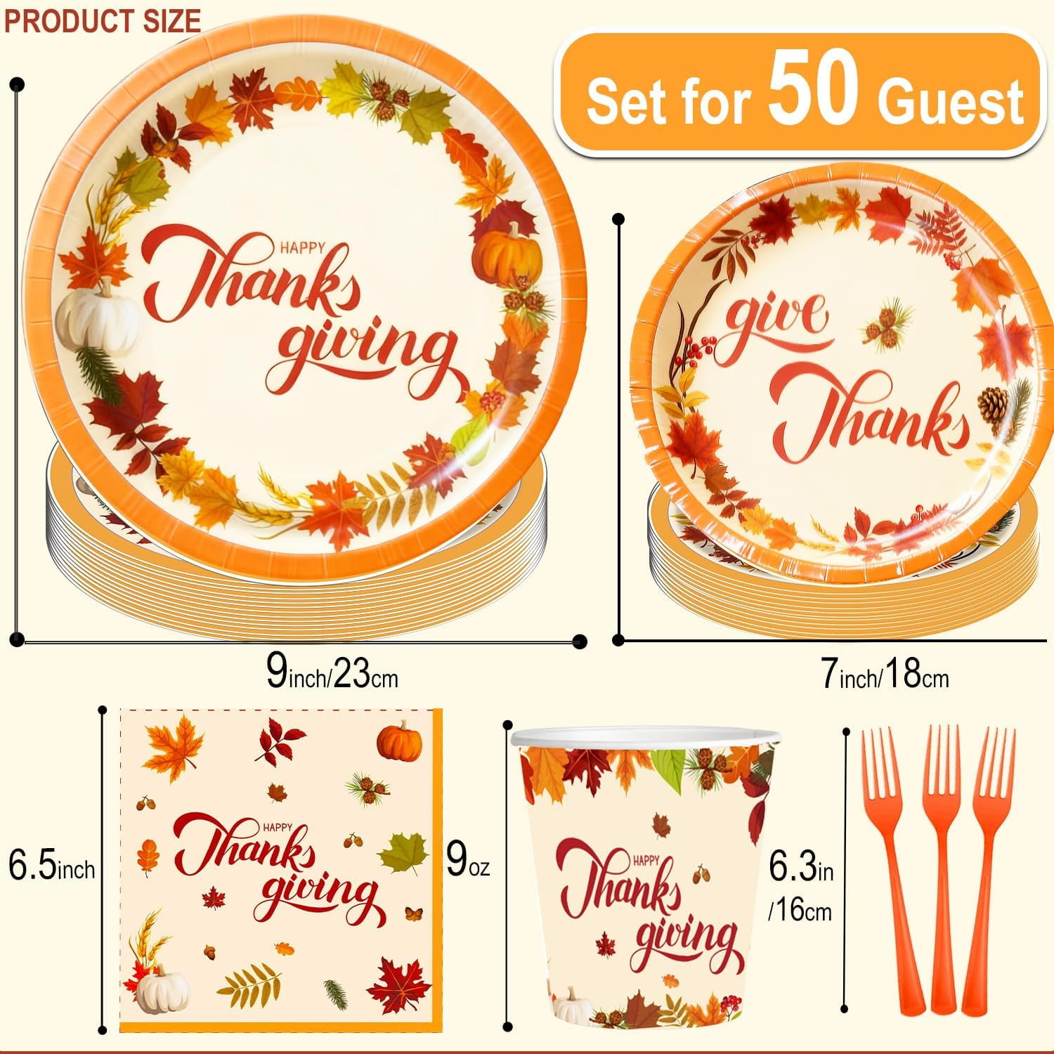Chenran-250pcs Thanksgiving Paper Plate Tableware Set with Utensils ...