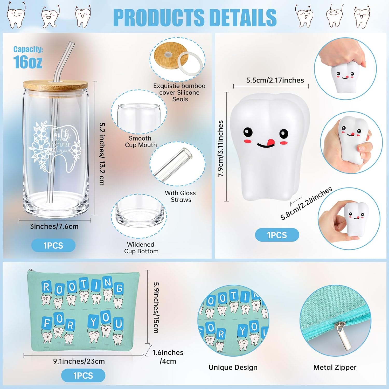 Chenran-3 Pcs Dental Nurse Gifts Dental Hygienist Gift 16 oz Glass Cups ...
