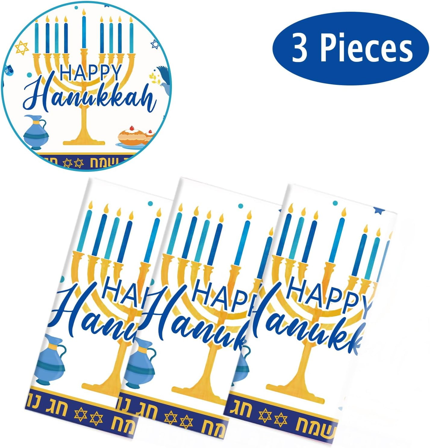 Chenran-3Pcs Hanukkah Tablecloth Hanukkah Theme Table Cloth, Hanukkah ...