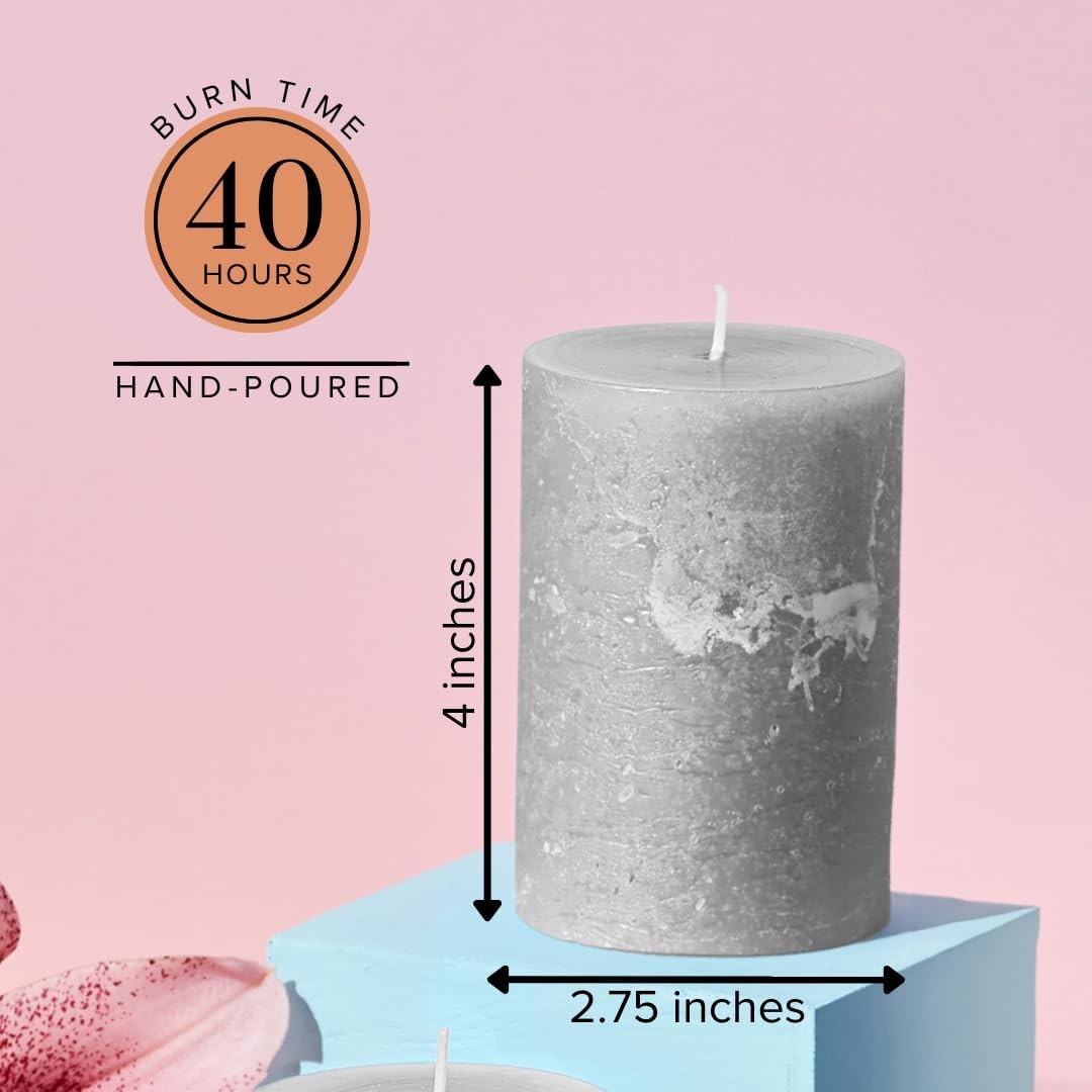 Chenran-3x4 inch Grey Pillar Candles Set of 3, Rustic Texture ...