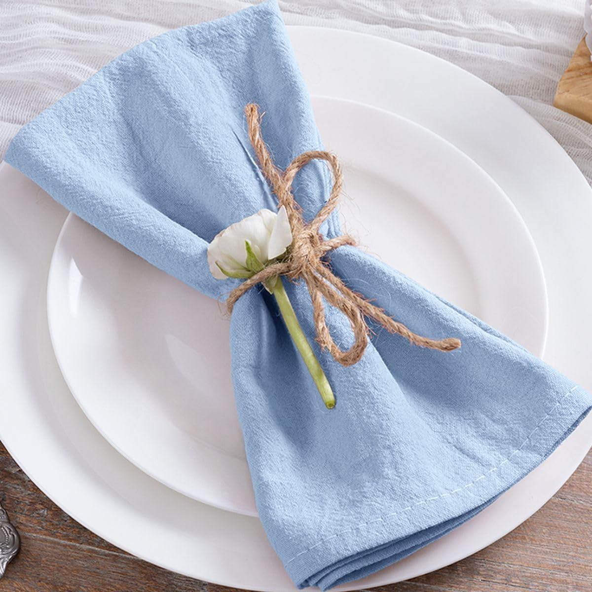 Chenran-4 Pack Blue Cloth Napkins Rustic Washable Cotton Linen Napkins ...