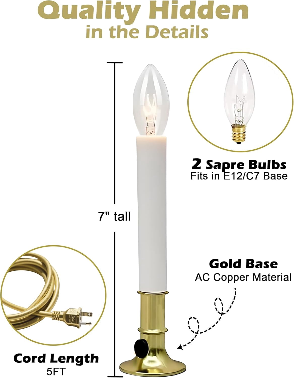 Chenran-4 Pack Electric Window Candles Lights with E12 Gold Base, 5FT ...