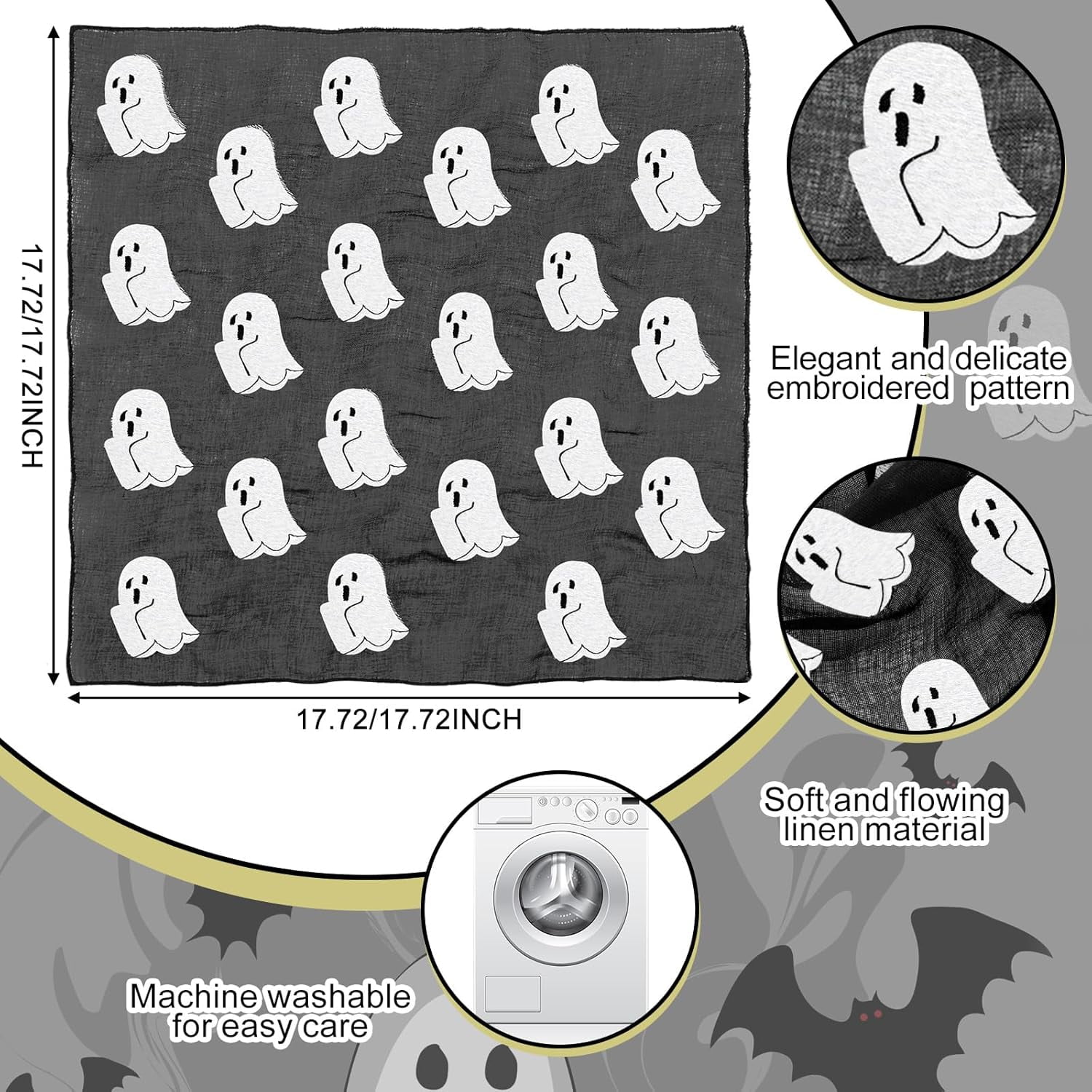 Chenran-4 Pcs Halloween Embroidery Tulle Napkins Ghost Gauze ...