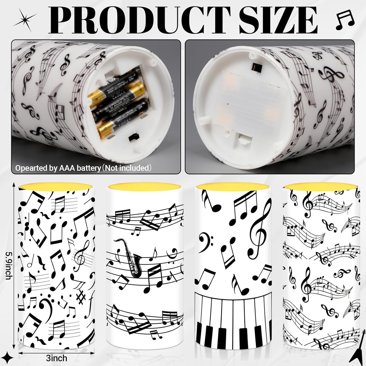 Chenran-4 Pcs Music Notes and Clef Candles LED Musical Themed Flameless ...