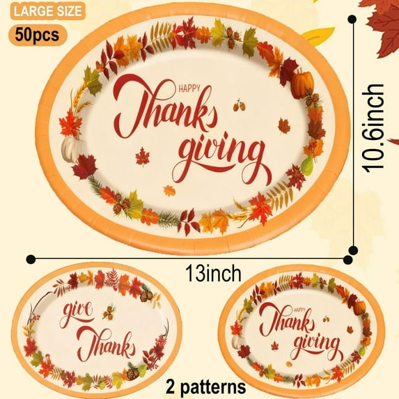Chenran-50 Pack Oval Thanksgiving Paper Plates, with ‘give thanks ...