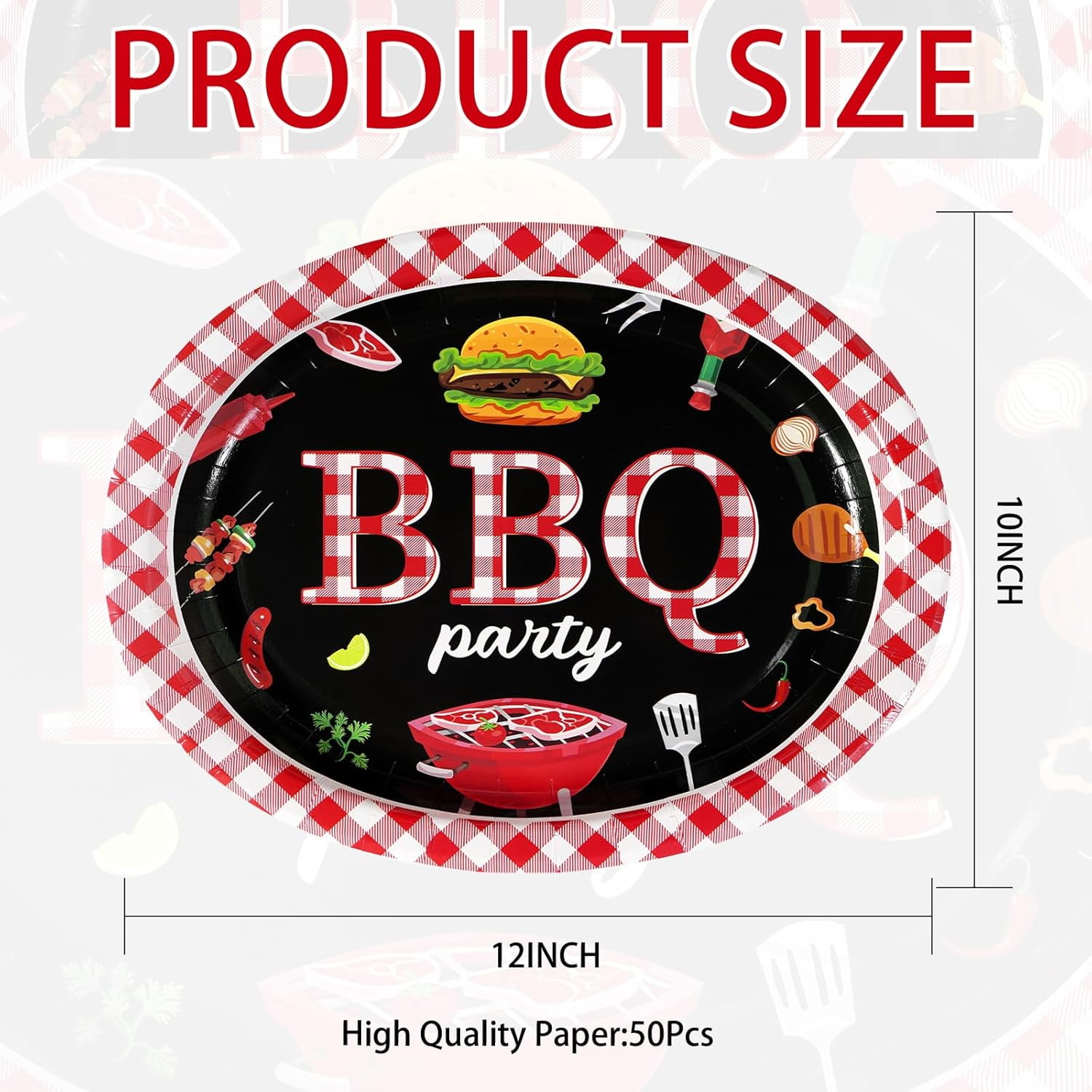 Chenran-50 Pcs BBQ Birthday Party Supplies 10" × 12" Large Red Gingham ...