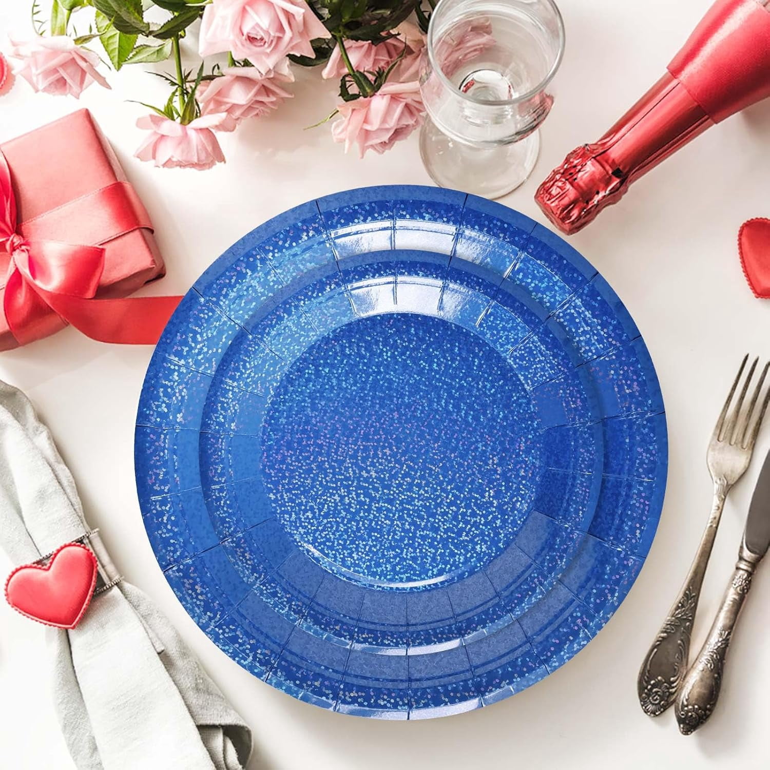 Chenran-50 Pcs Iridescent Royal Blue Paper Plates 25 × 7'' and 25 × 9 ...