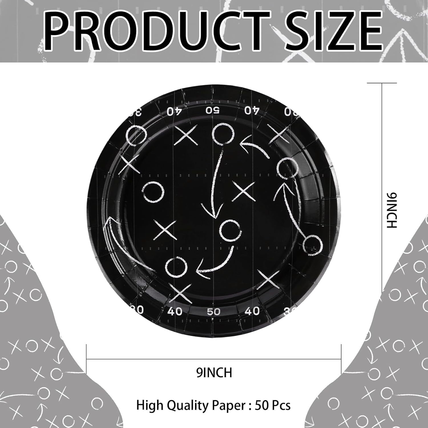 Chenran-50Pcs Black Football Party Plates 9" Heavy Duty Disposable ...