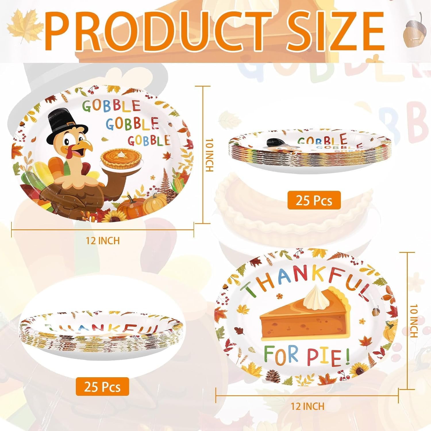 Chenran-50Pcs Thanksgiving Oval Paper Plates 10" X 12" Large Heavy Duty ...