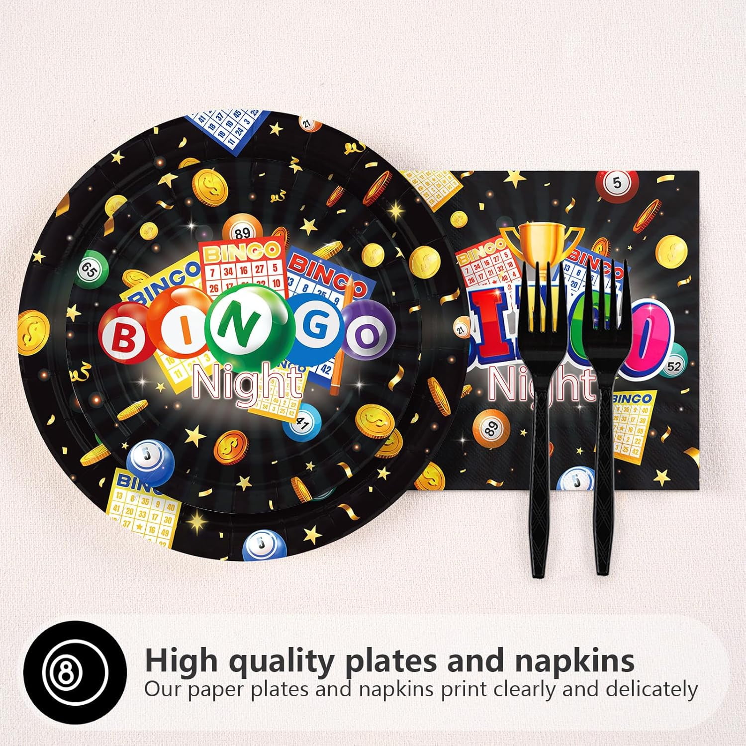 Chenran-96 Pcs Bingo Party Supplies Bingo Night Paper Plates Disposable ...