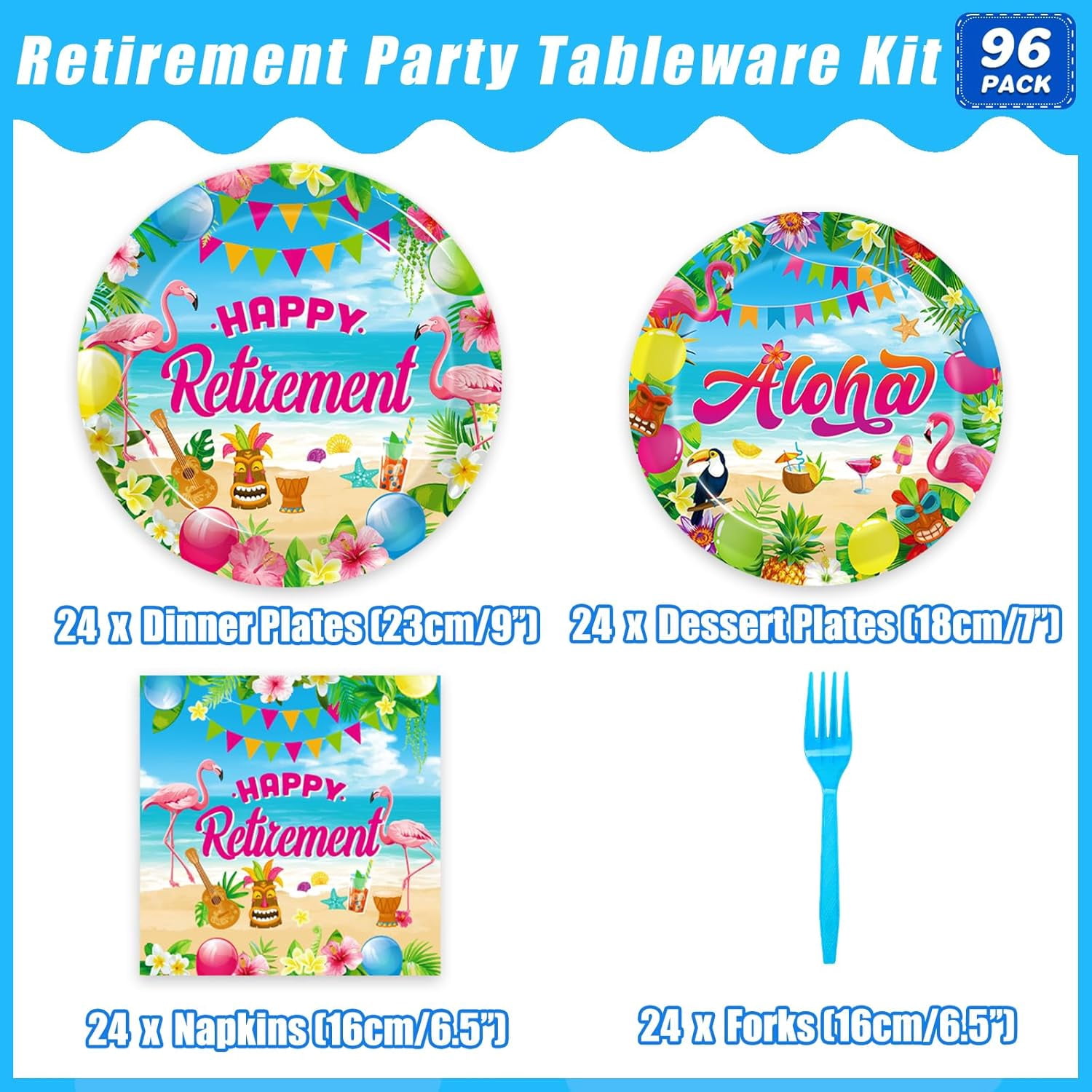 Chenran-96 Pcs Hawaiian Aloha Retirement Party Plates, Luau Tropical ...