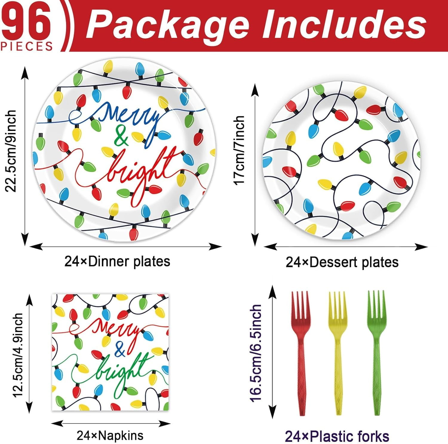 Chenran-96PCS Merry Christmas Party Tableware Set Christmas Lights ...