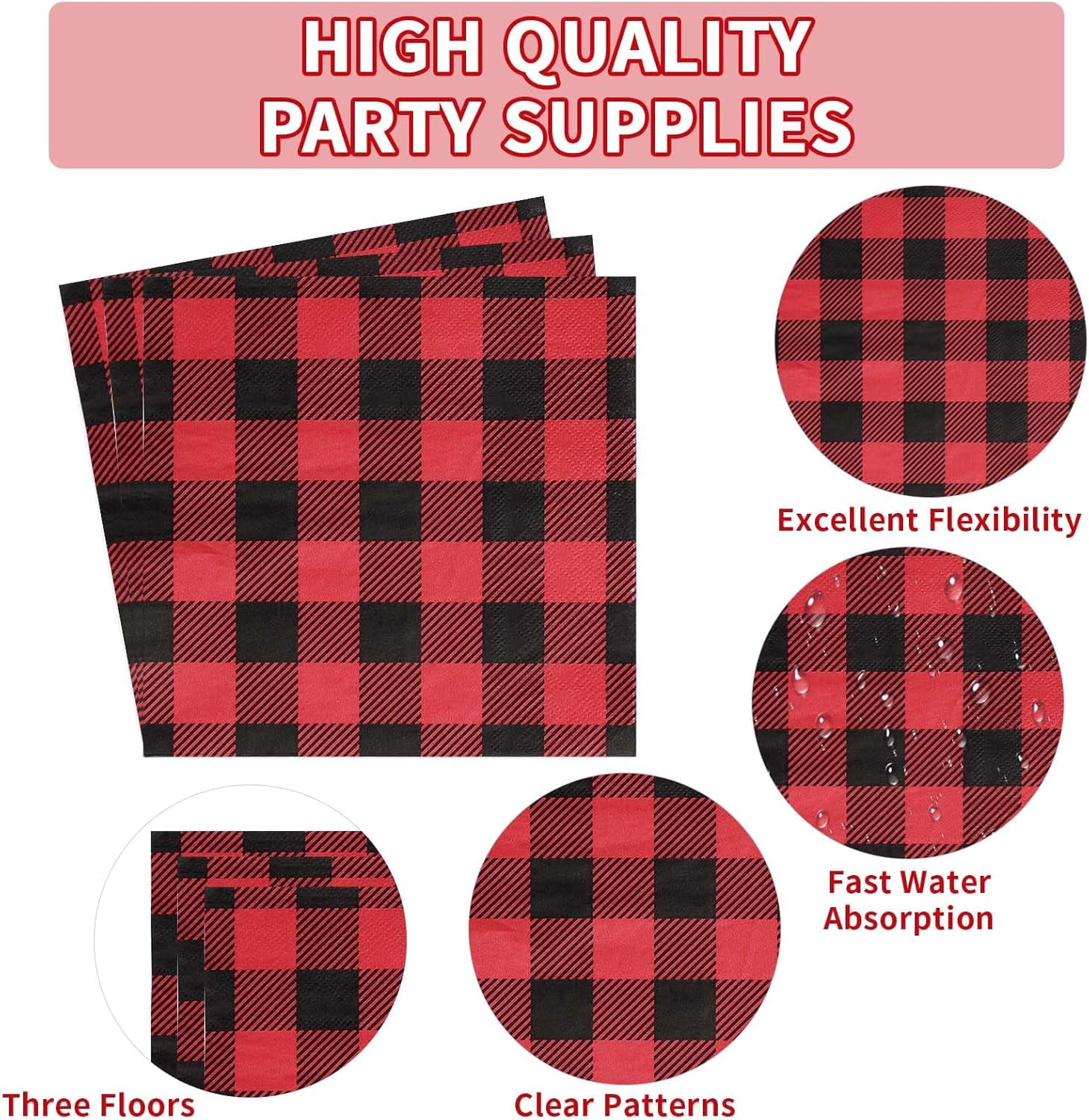 Chenran-96PCS Red and Black Buffalo Plaid Party Supplies Buffalo Plaid ...