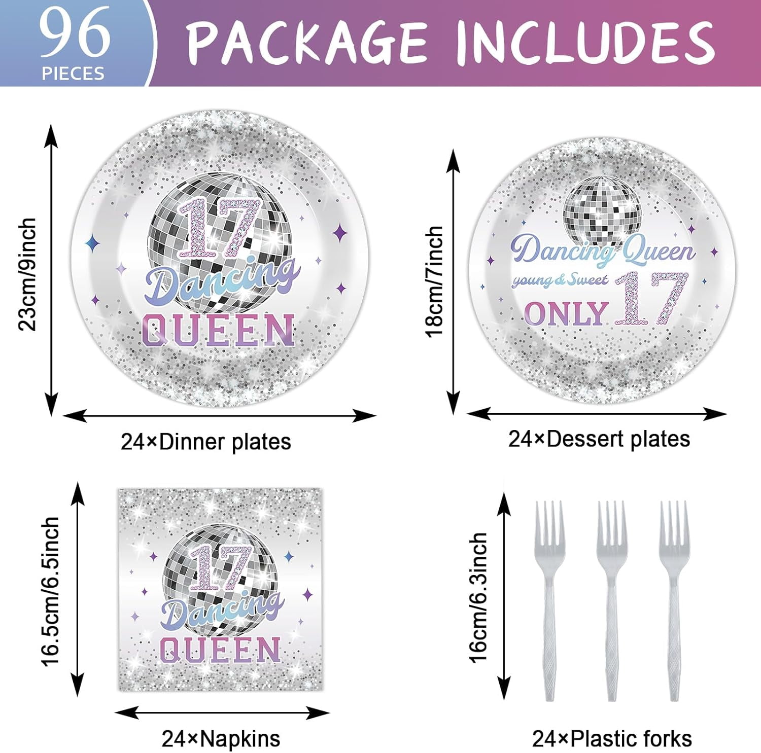 Chenran-96Pcs Dancing Queen Plates and Napkins for 17 Birthday Party ...