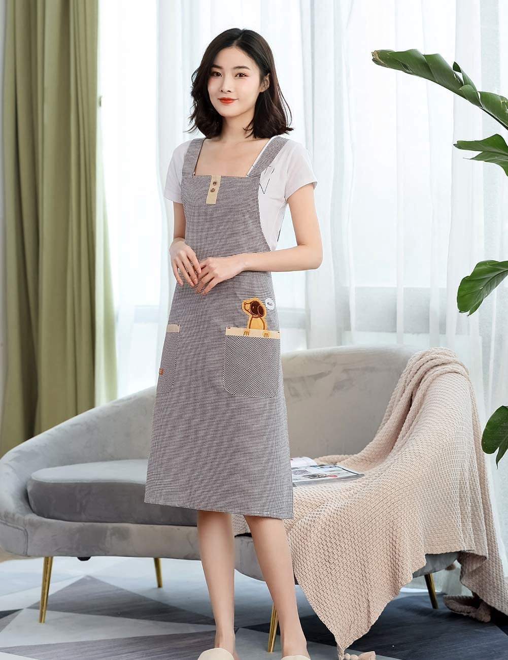 Chenran-Adult Smock Apron for Work with Waist Ties for Cooking Baking ...