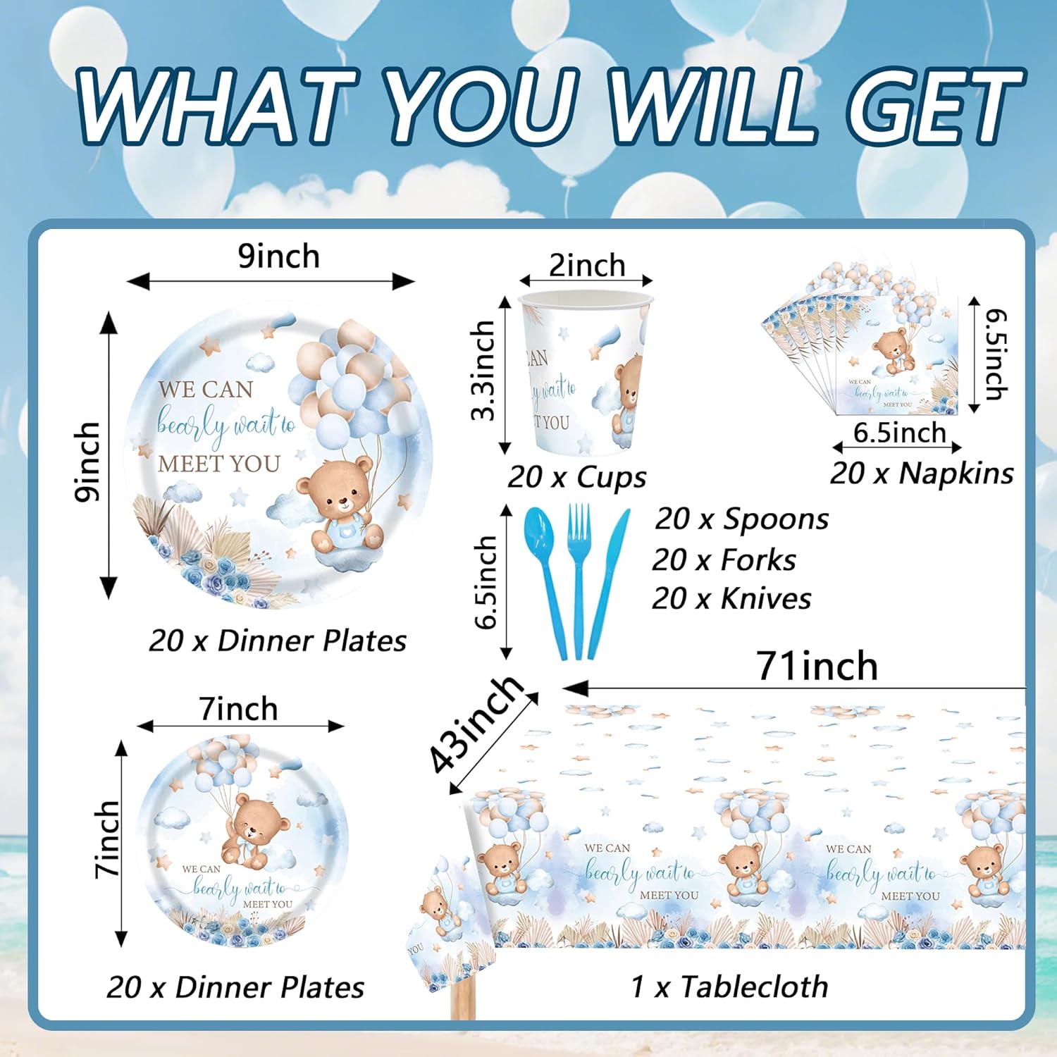 Chenran-Baby Shower Party Supplies Set, We Can Bearly Wait Theme, 141 ...