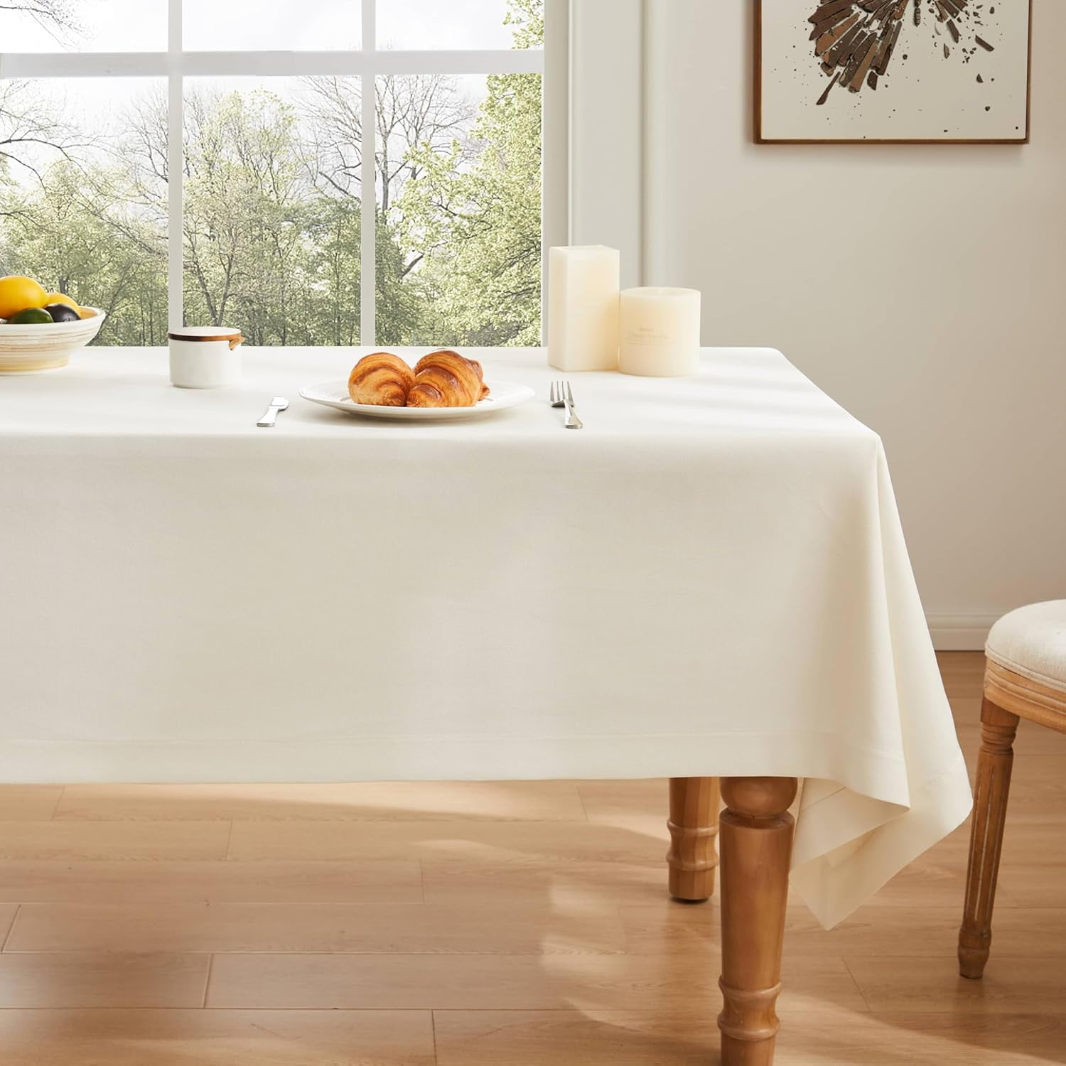 Chenran-Basic Linen Textured Table Cloth, 60 x 60 Inch Ivory, Farmhouse ...