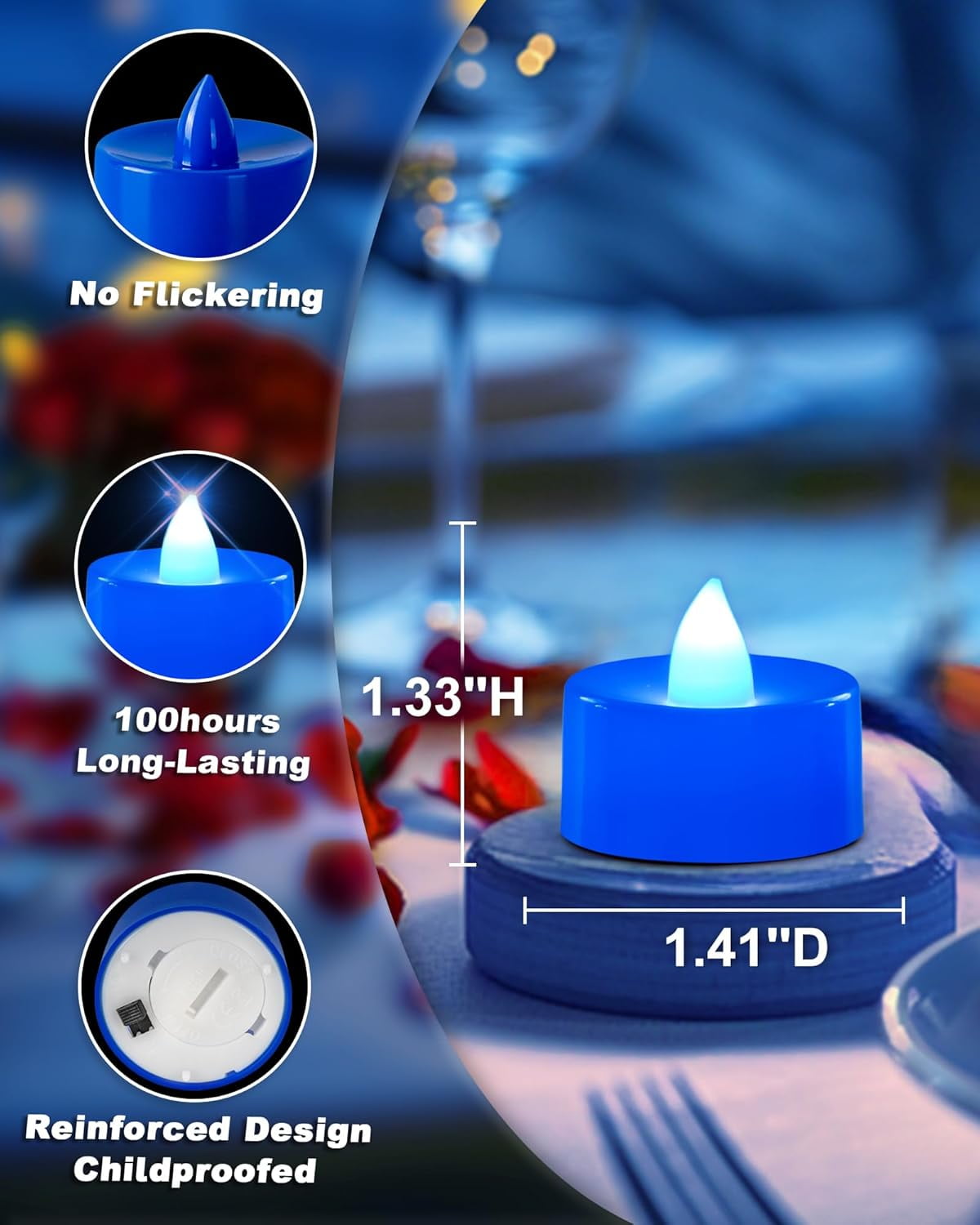 Chenran-Blue LED Tea Lights Candles, 24 Pack Battery Operated Flameless ...