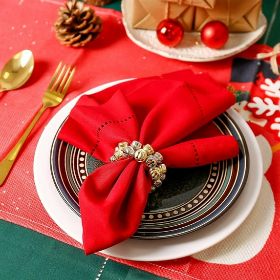 Chenran-Christmas Bell Napkin Rings Set of 6, Metal Napkin Rings Holder with Gold Silver Bell ...