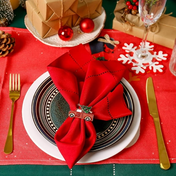 Chenran-Christmas Car Napkin Rings Set of 6, Green Tree Napkin Rings ...