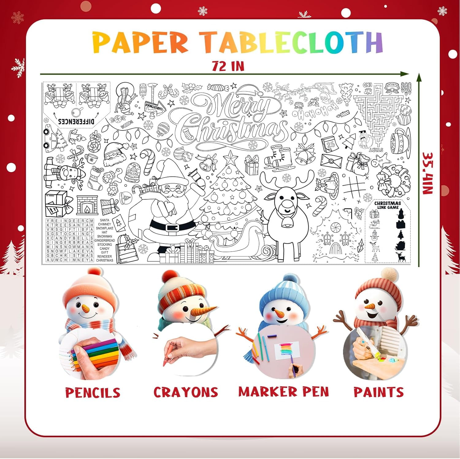 Chenran-Christmas Coloring Tablecloth, Large 35x72 Inch Coloring Poster ...