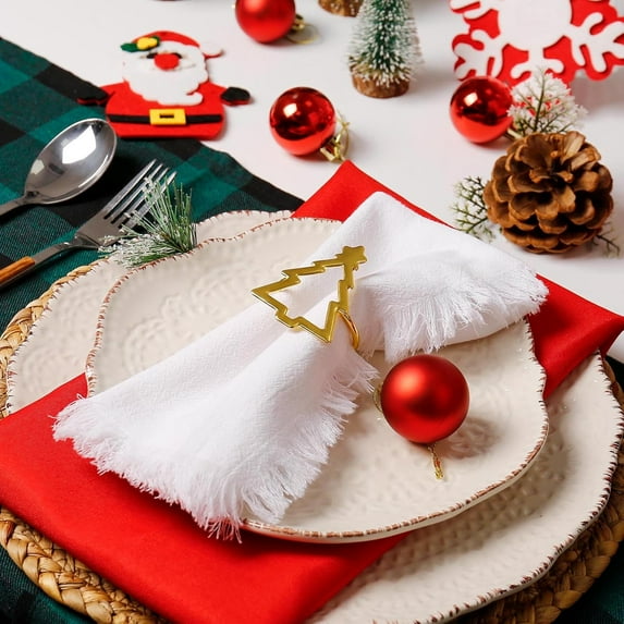 Chenran-Christmas Napkin Rings Set of 12, Gold Christmas Tree Napkin Holder Rings with Hollow ...