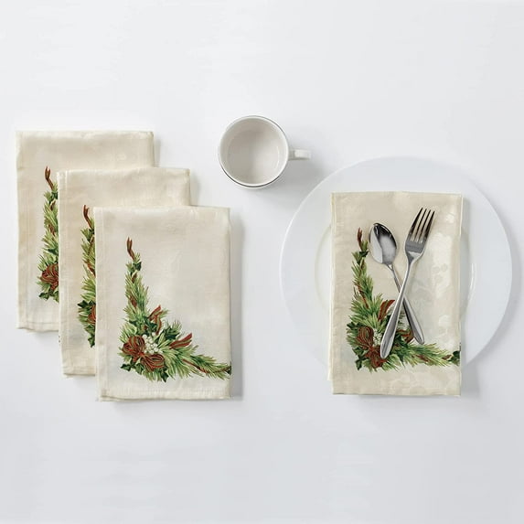 Chenran-Christmas Ribbons Engineered Printed Fabric Cloth Napkins for Christmas, Winter, and ...