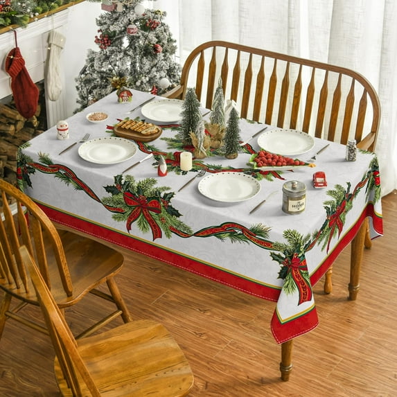 Chenran-Christmas Tablecloth 60×84 Inch, Poinsettia Golden Ribbon ...