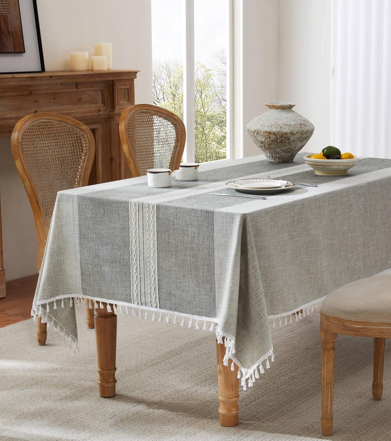 Chenran-Contrast Linen Table Cloth Square Table Cloths 60x60 Inch Mid ...