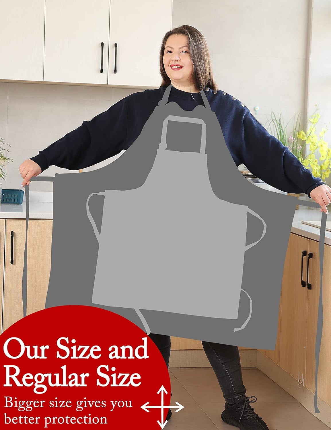 Chenran-Cotton Linen Baking Plus Size Aprons for Women with Pockets ...