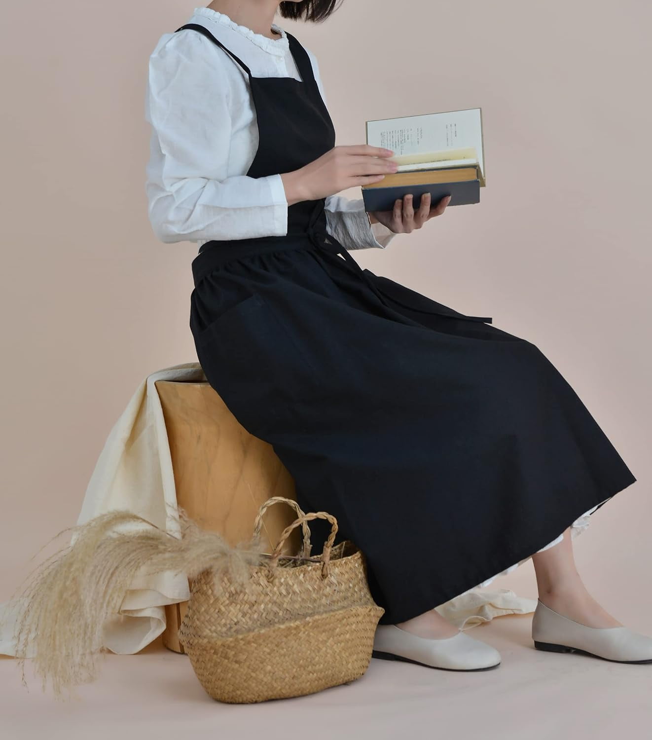 Chenran-Cotton Pleated Apron Retro Waterdrop Proof Garden Cleaning ...