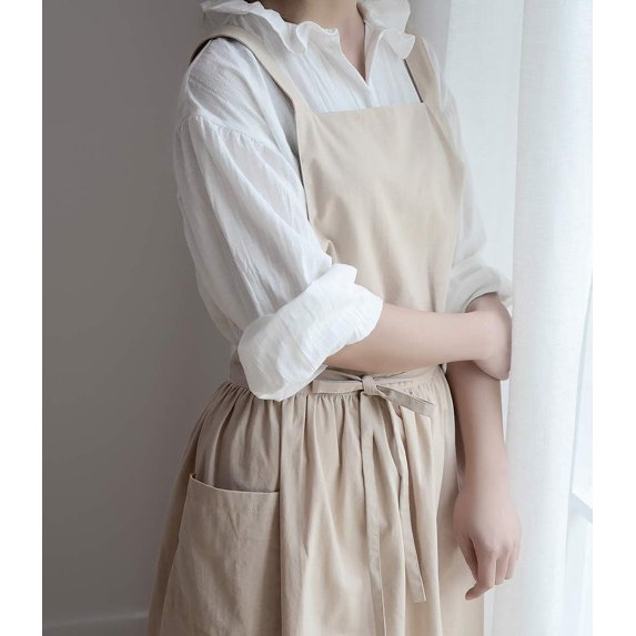 Chenran-Cotton Pleated Apron Retro Waterdrop Proof Garden Cleaning ...