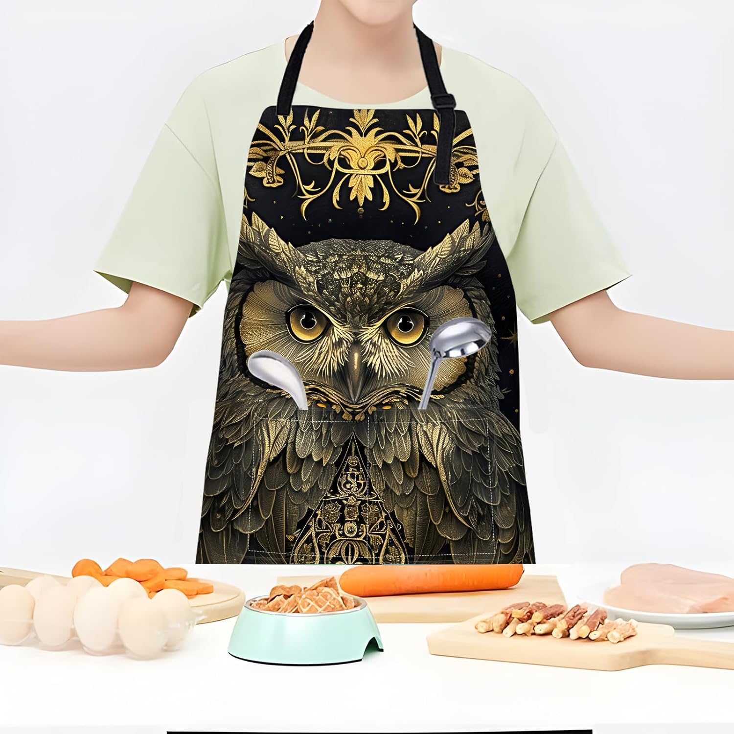 Chenran-Elegant Owl Apron,Adjustable Waterproof Oxford Fabric Kitchen ...