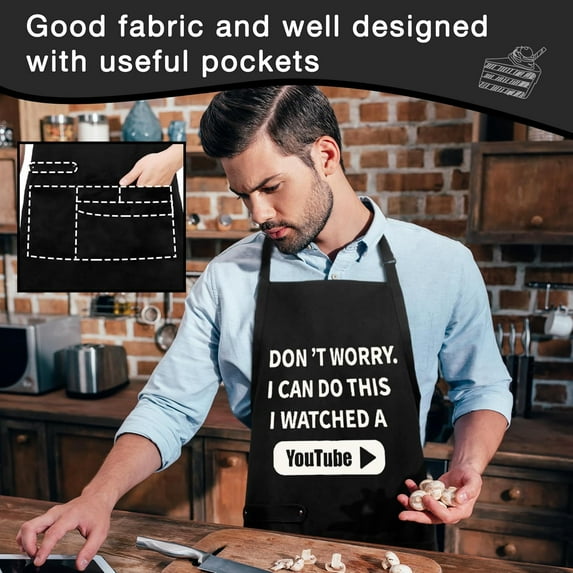 Chenran-Funny Cooking Chef Apron with Pockets BBQ Kitchen Work Aprons Birthday Dad Creative ...