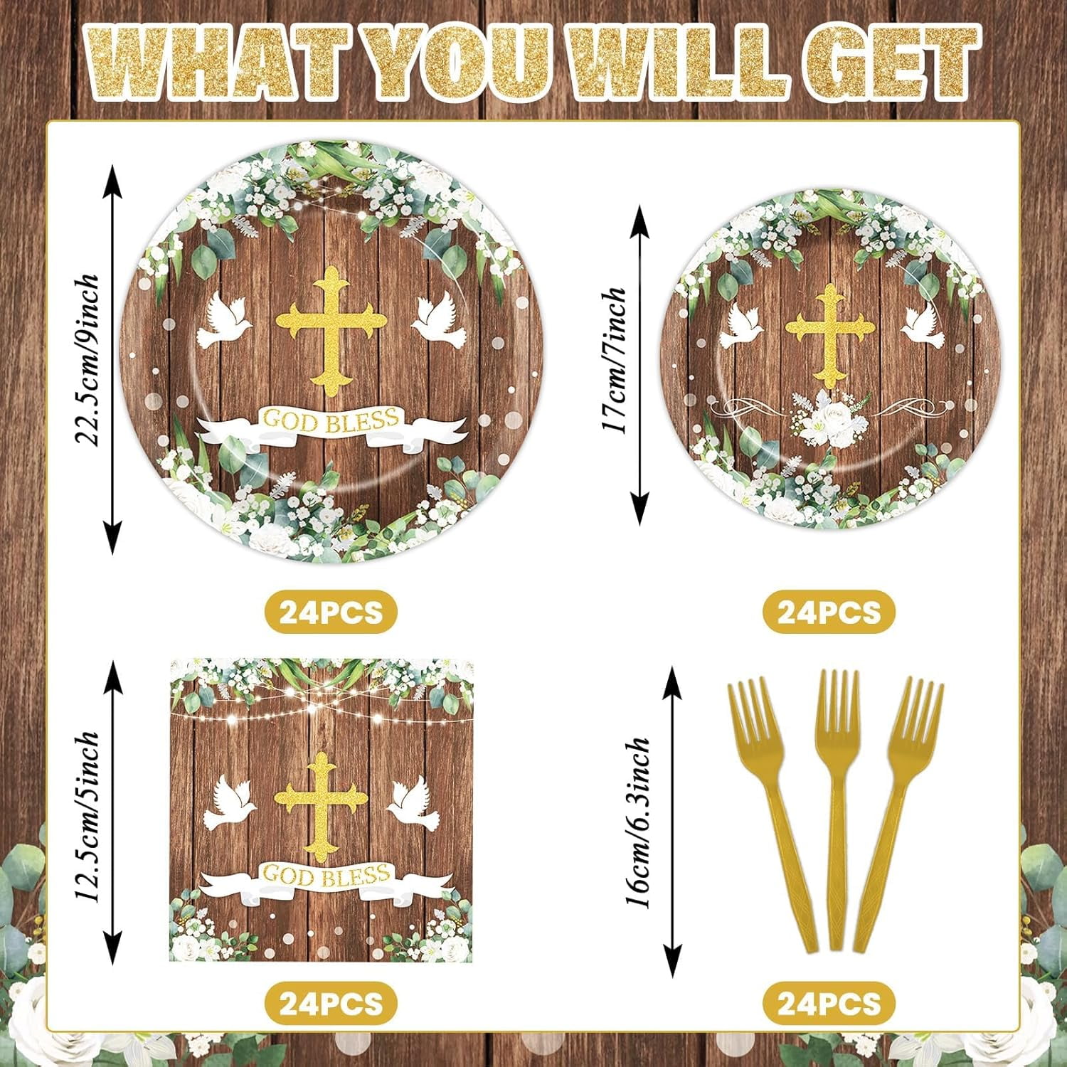 Chenran-God Bless Baptism Plates Napkins First Holy Communion Party ...