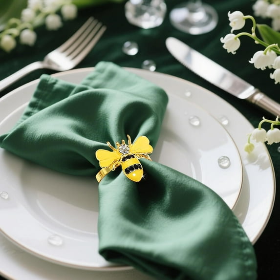Chenran-Gold Bee Napkin Rings Set of 12 Fall Napkin Rings for Outdoor Garden Party Baby Shower ...