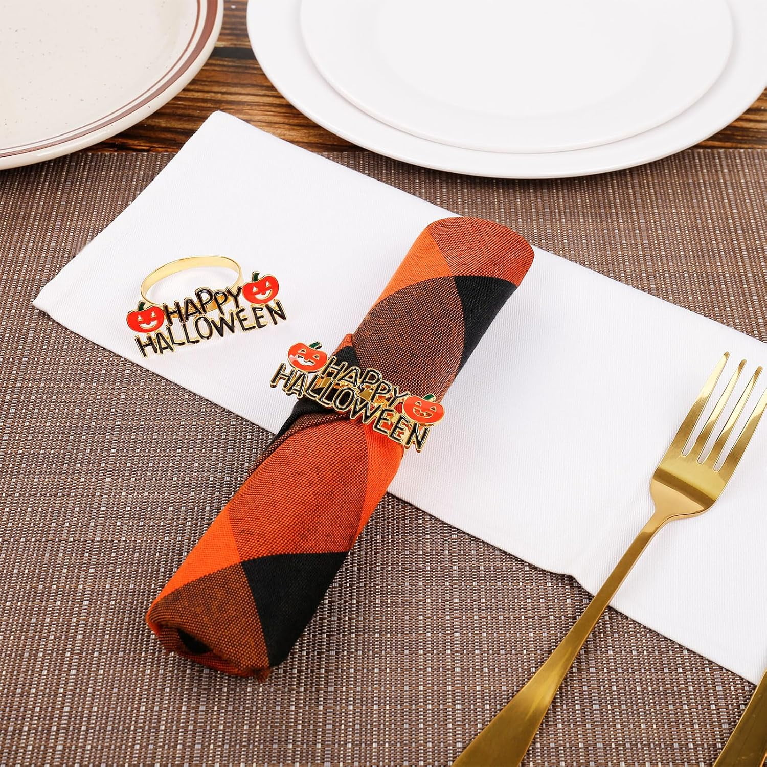 Chenran-Halloween Napkin Rings Set of 6, Happy Words With Orange ...