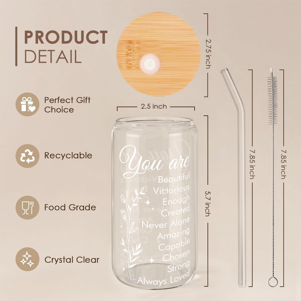 Chenran-Inspiration Glass Can, Positive Motivational Cup with Lid ...