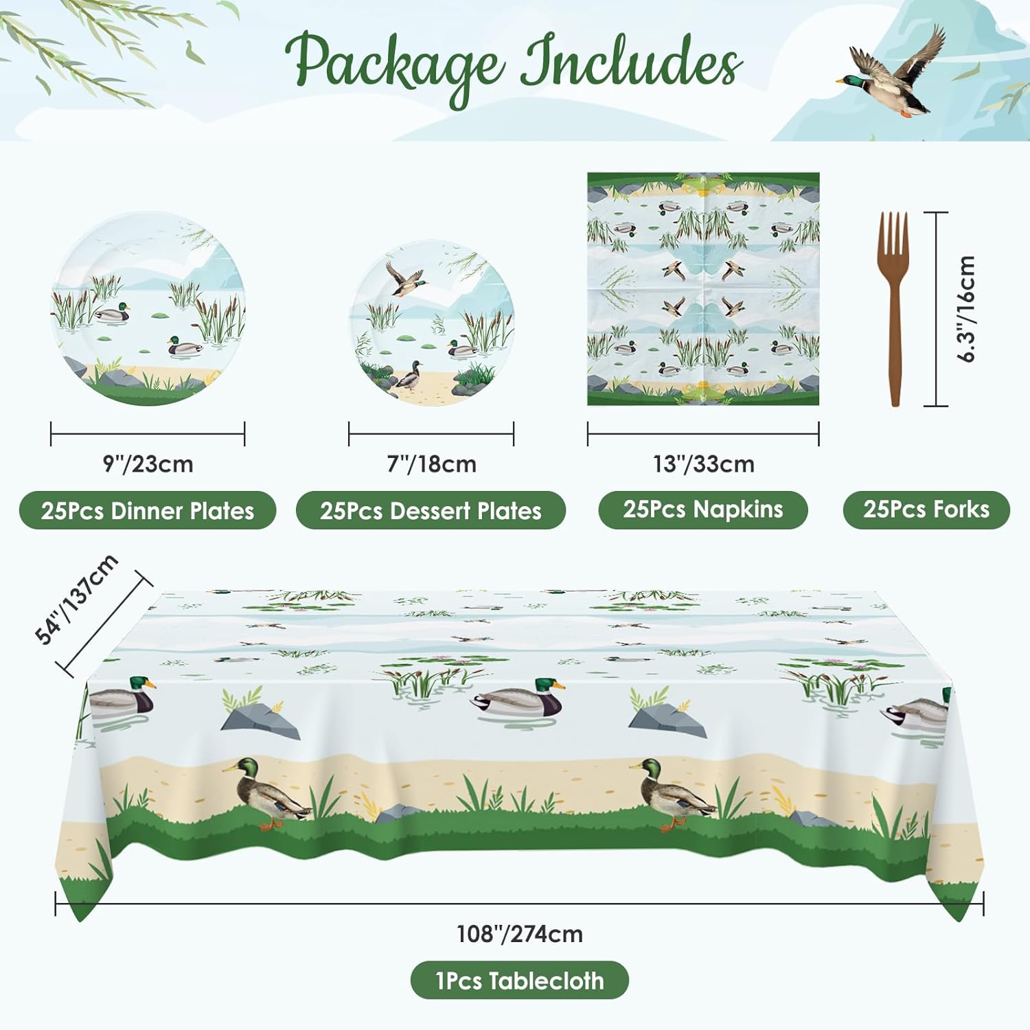 Chenran-Mallard Duck Party Plates and Napkins One Lucky Duck Birthday ...