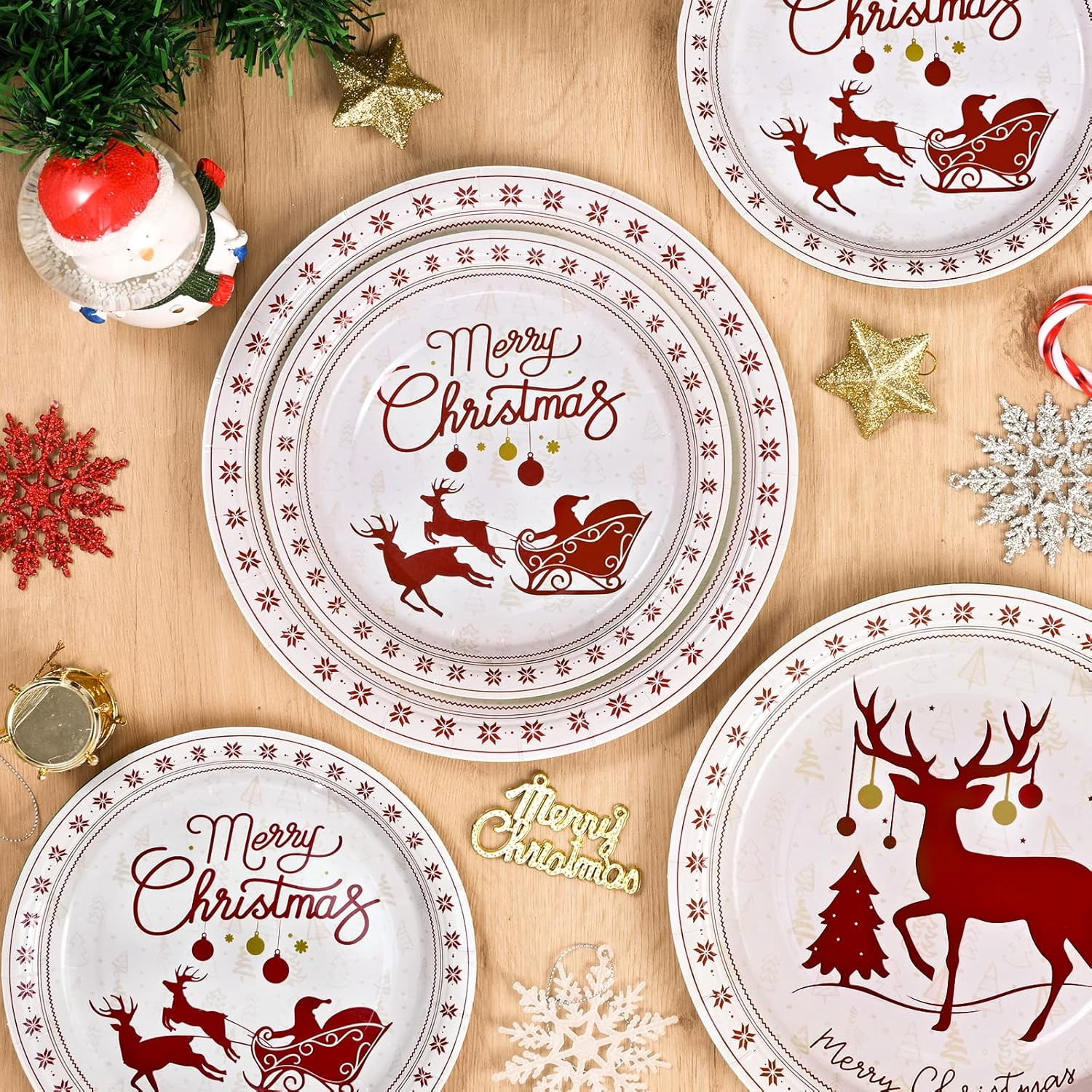 Chenran-Merry Christmas Paper Plates and Napkins, Reindeer Christmas ...