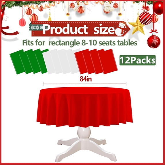 Chenran-N Round Christmas Tablecloth Plastic,84 Inches Green Red White ...