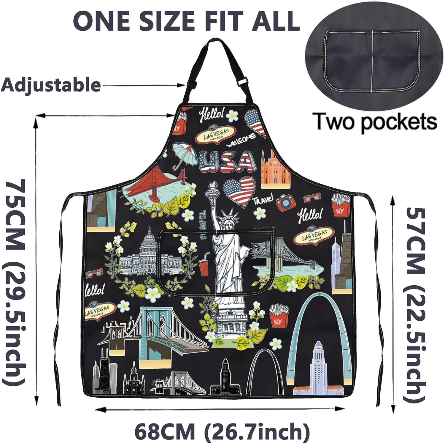 Chenran-New York Kitchen Apron New York City Apron with Pockets New ...