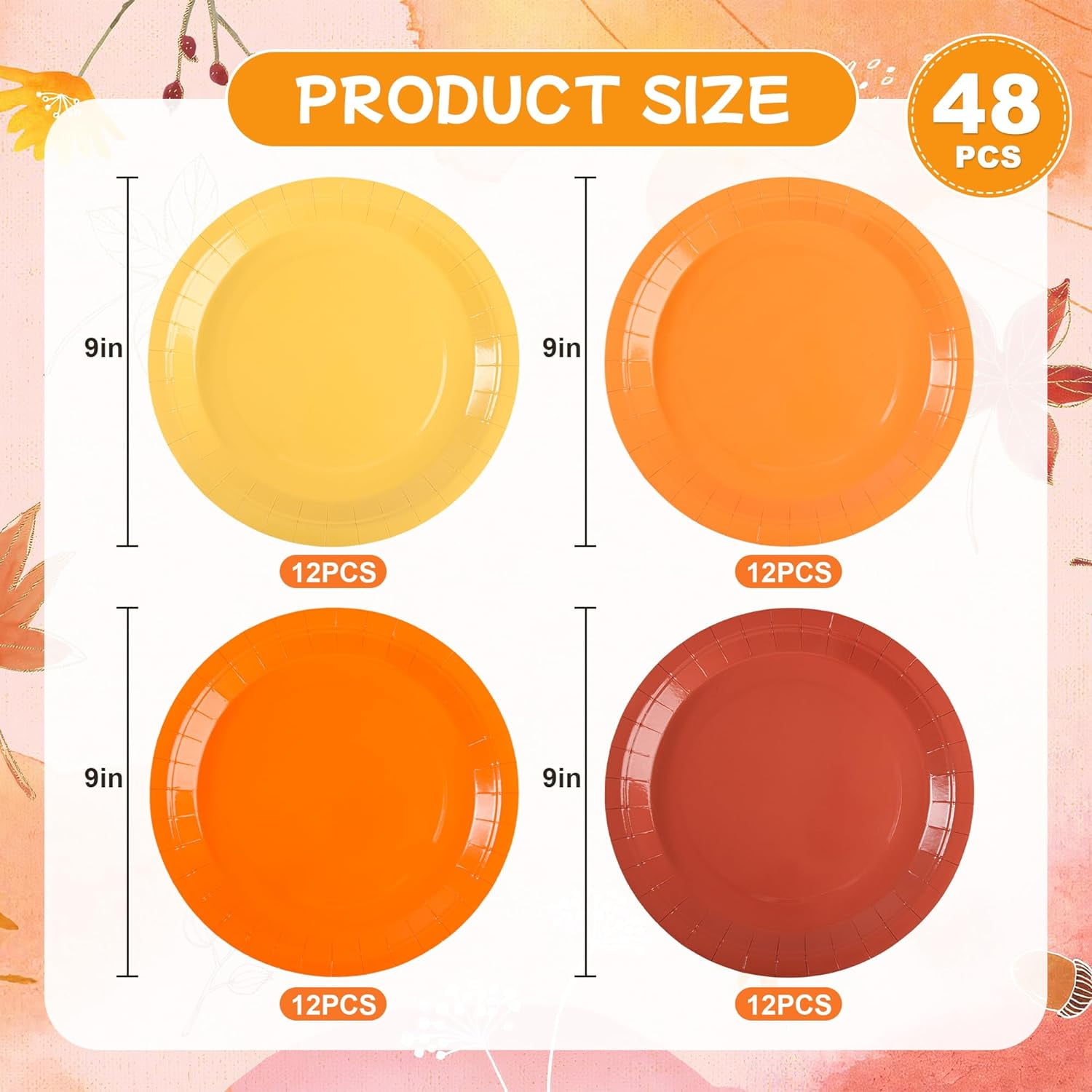 Chenran-Orange Paper Plates Pumpkin Orange Solid Round Party Plates 9 ...