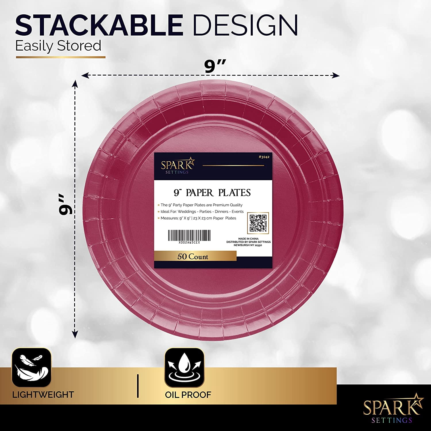 Chenran-Paper Dinner Plates Burgundy, 8 1/2 Inches Paper Plates ...