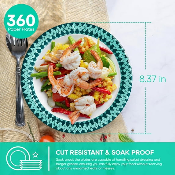 Chenran-Paper Plates Disposable, 360 Count 8.37 inch Dinner Plates ...