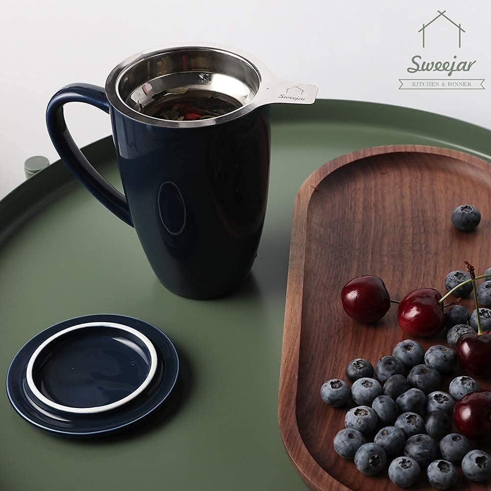 Chenran-Porcelain Tea Infuser Cup with Lid, 16 oz Tea Cup with ...