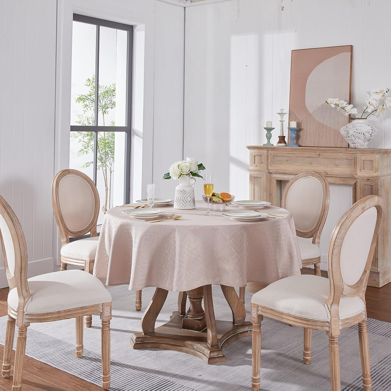 Chenran-Round Table Cloth Jacquard Fabric Tablecloth Geometry Pattern ...