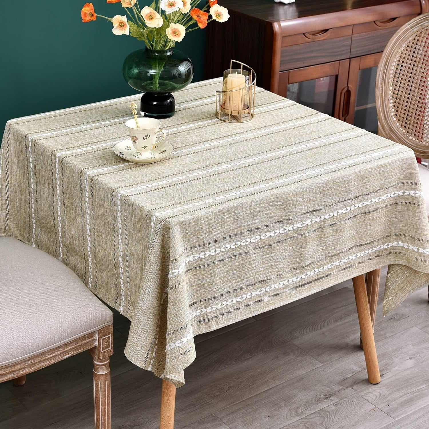 Chenran-Rustic Farmhouse Embroidered Square Tablecloth Jacquard Striped ...